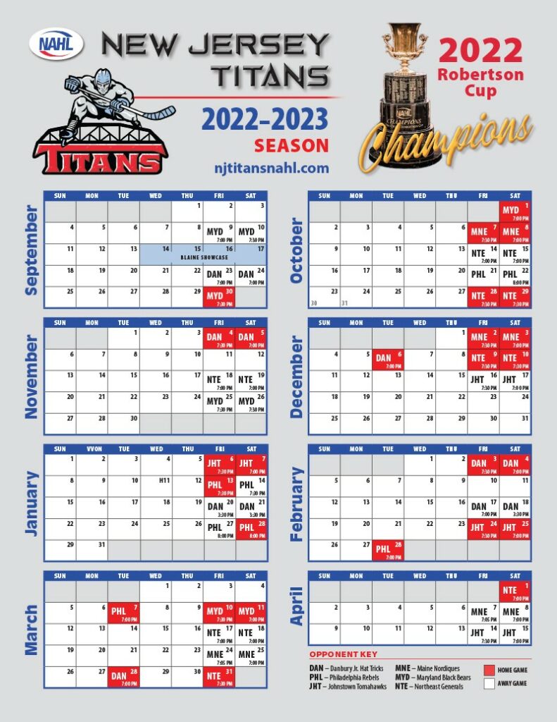 Titans & NAHL Announce 2022-23 Regular Season Schedule - NEW JERSEY TITANS
